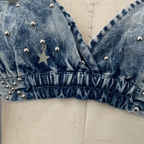 Tops | Vintage Embellished Denim Bra Top Queen Of Saba | Poshmark